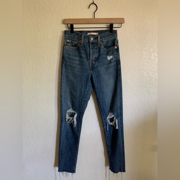 Levi's | Jeans | Levis Women Wedgie Skinny Jeans Sz 24 Blue High Rise Button Fly Raw Hem | Poshmark